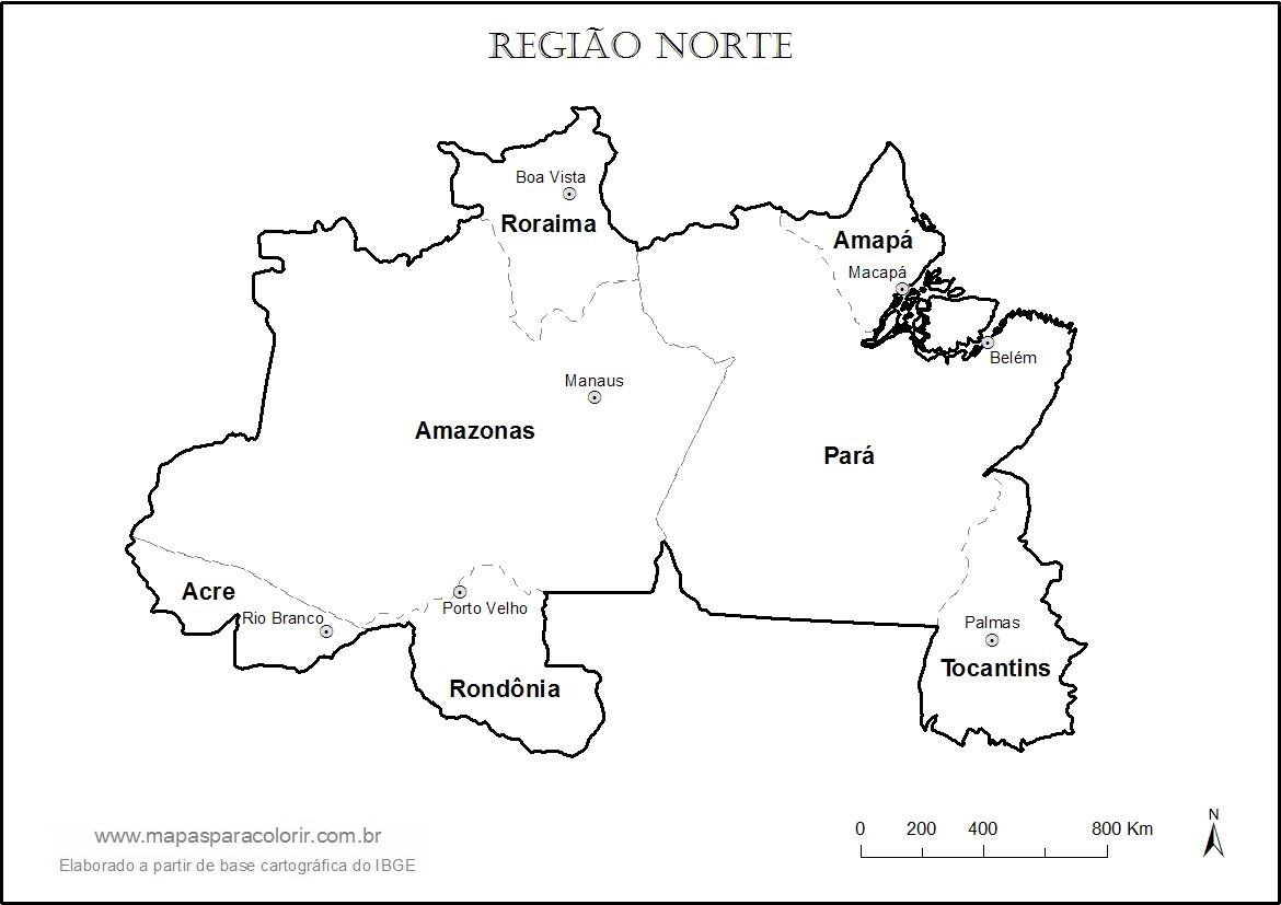 Mapa da Região Norte para colorir Mapa da Região Norte para colorir