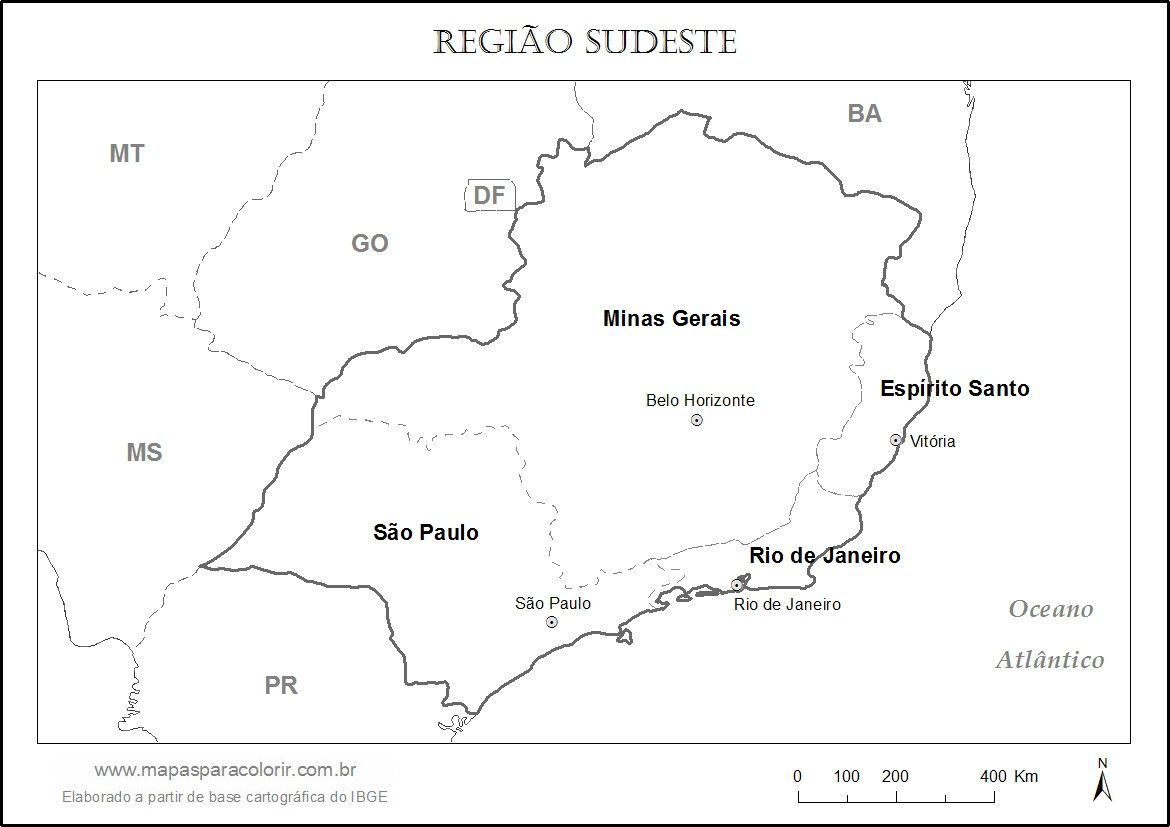 Mapa da Região Sudeste para colorir Mapa da Região Sudeste para colorir